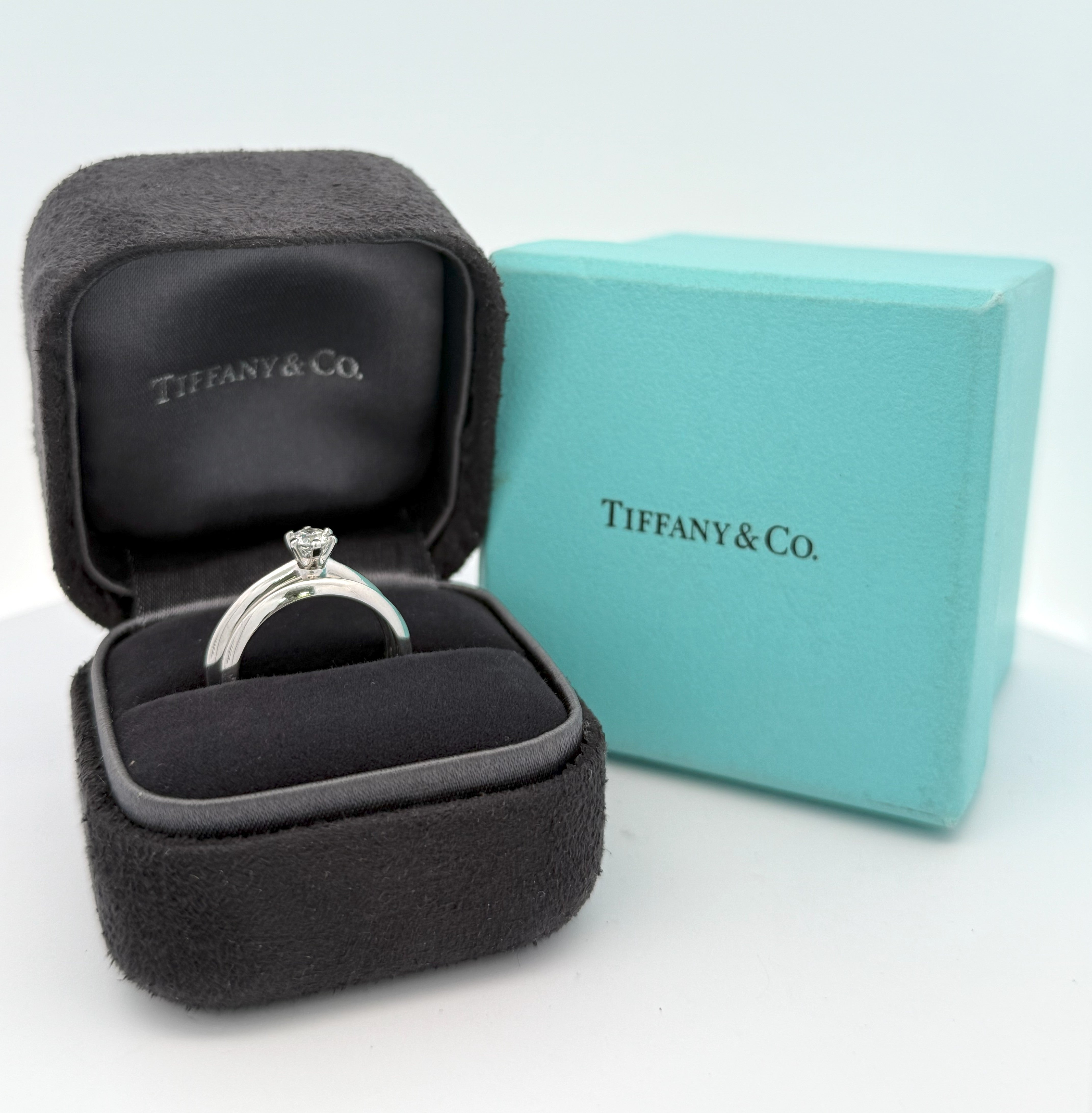Tiffany & Co. Platinum .31 CT Diamond Engagement Ring Set, 6.4gm, Size